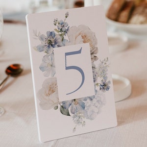 Dusty Blue Floral Table Number, Watercolor Table No, Printable Table ...