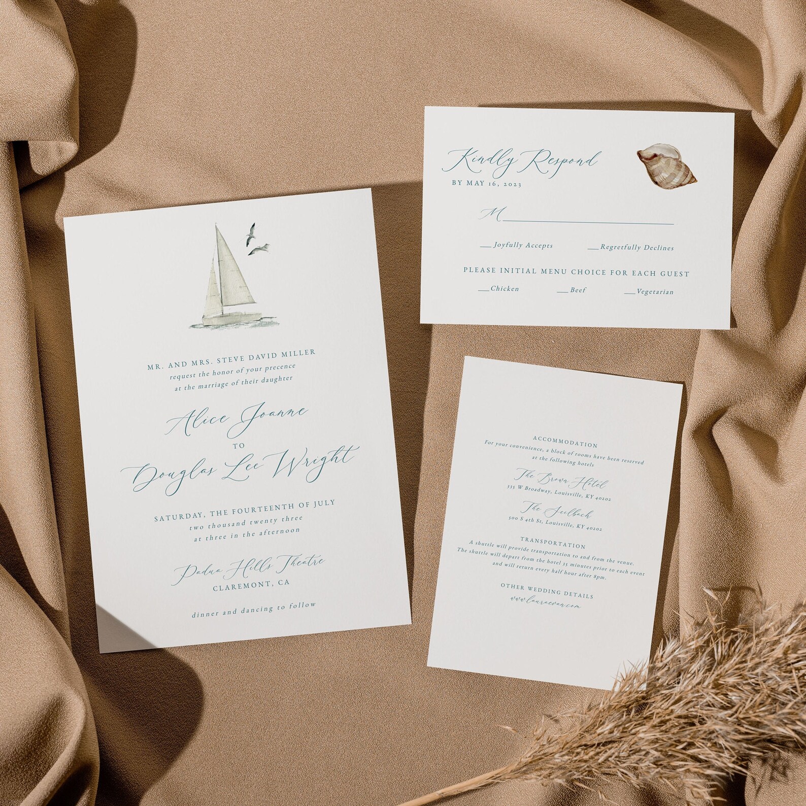 Nautical Wedding Invitation Watercolor Sail Boat Wedding - Etsy