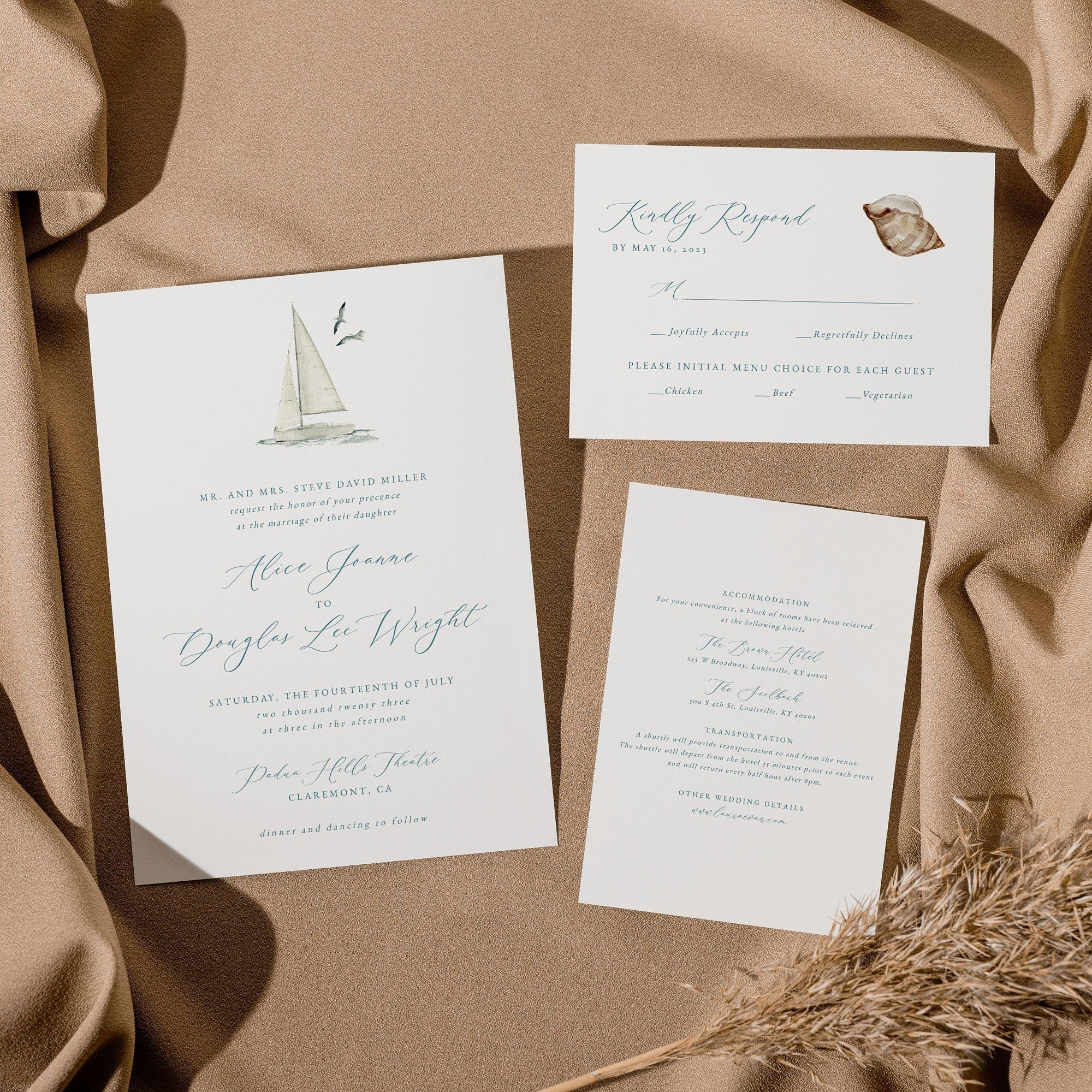 Nautical Wedding Invitation Watercolor Sail Boat Wedding - Etsy