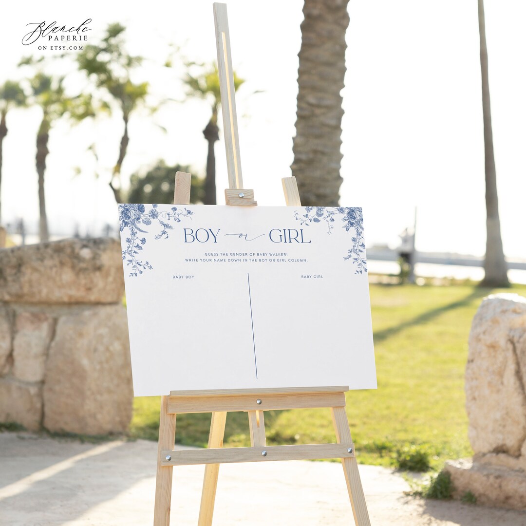 Boy or Girl Gender Guessing Baby Shower Game, Blue Floral Gender Reveal ...