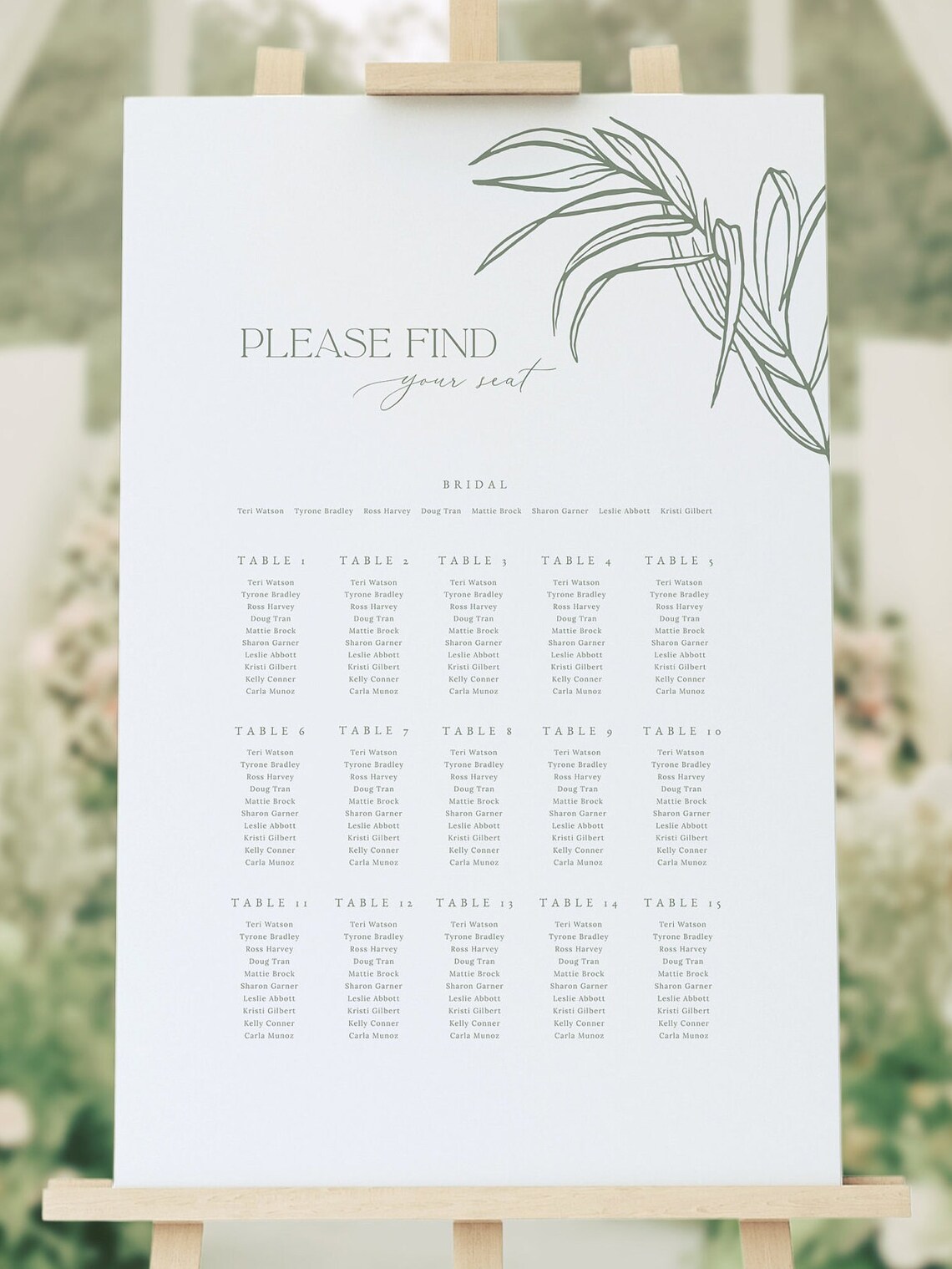 Palm Seating Chart, Sage Green Wedding Seating, Botanical Sign, Instant ...