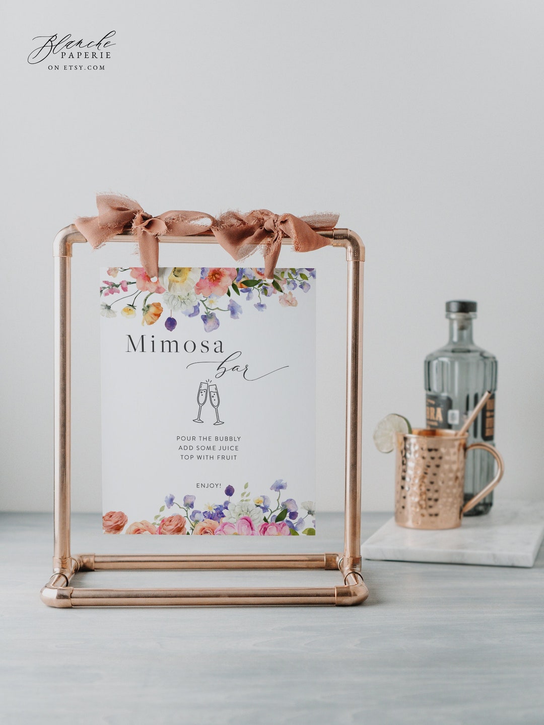 Bright Floral Mimosa Bar Sign, Bridal Shower Mimosa Sign, Colorful ...