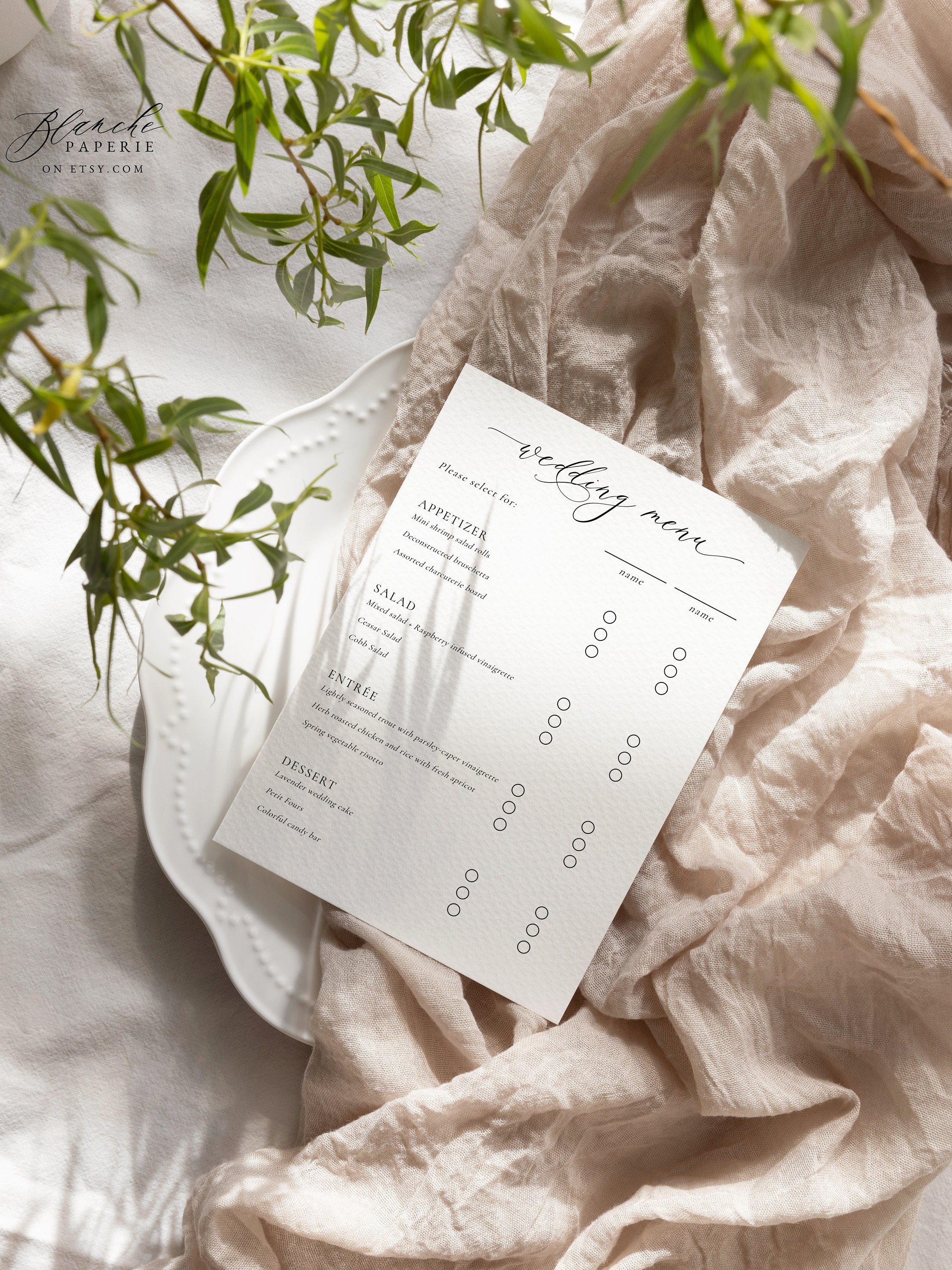 Elegant Wedding Menu Selection Card: Modern Minimalist Design (DIY ...
