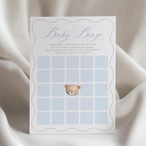 Blue Teddy Bear Baby Shower Bingo Game – We Can Bearly Wait Theme ...