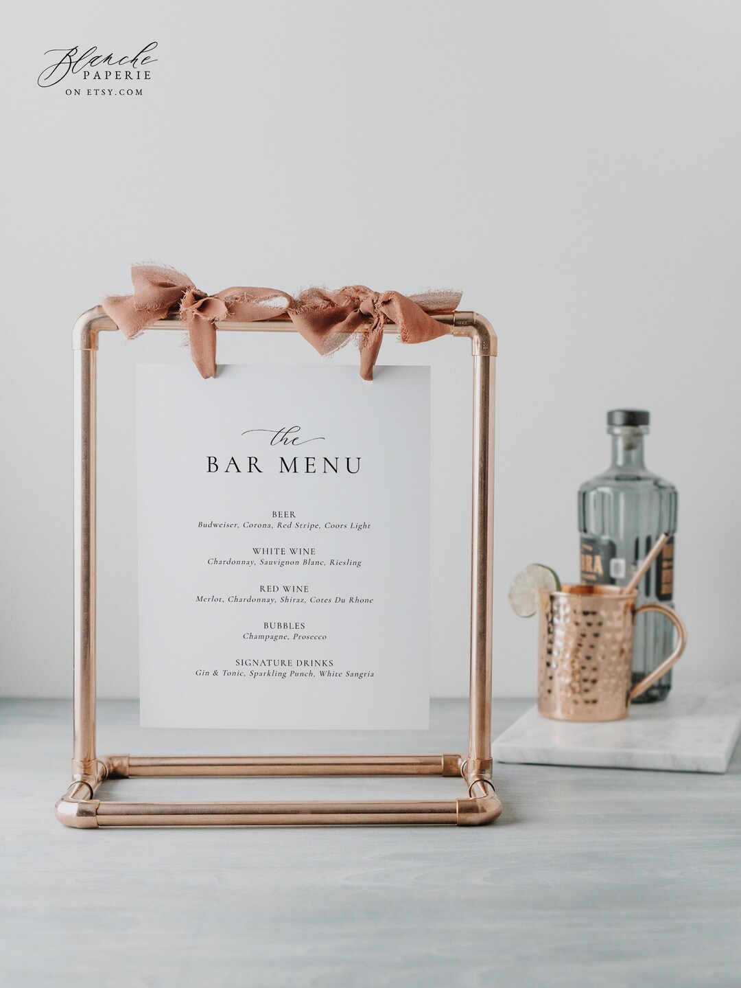 Bar Menu Sign Template, Elegant Minimalist Bar Sign for Wedding ...