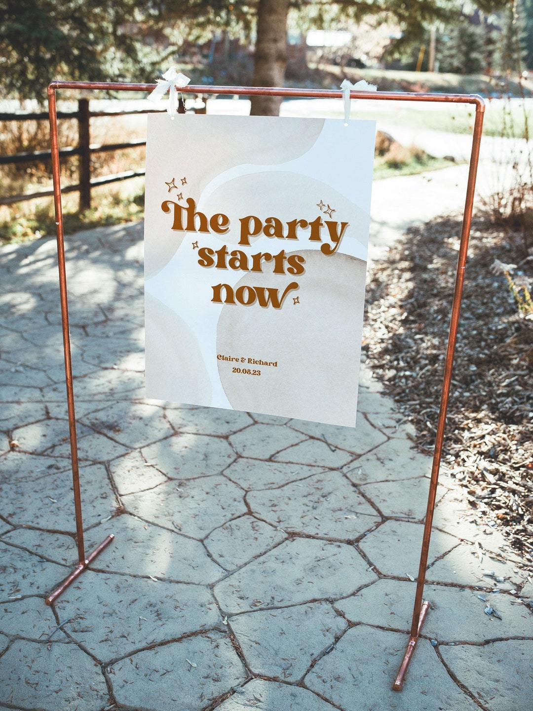 Retro the Party Starts Now Sign, Boho Hippie Wedding Welcome Sign ...