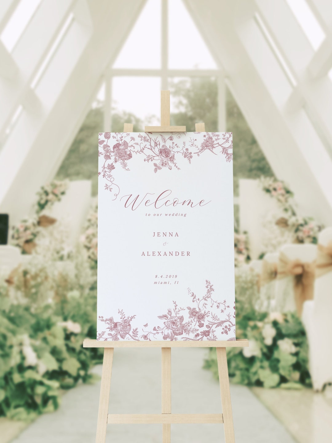 Dusty Pink Floral Welcome Sign, Wedding Sign Template, Romantic Vintage ...
