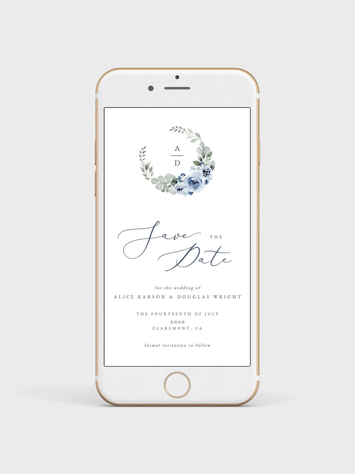Text Message Save the Date Template Blue Floral Save the - Etsy