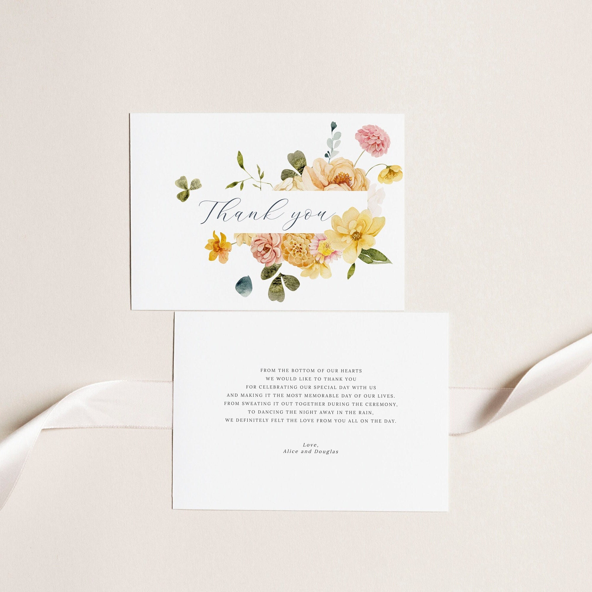 Spring Floral Thank You Card Wildflower Thank You Orange - Etsy