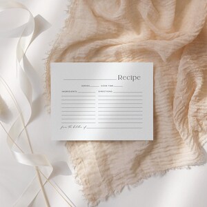 Minimalist Recipe Card Template, Printable Bridal Shower Recipe Insert ...