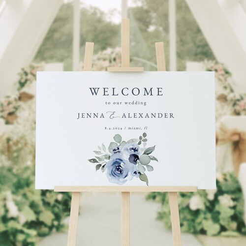 Blue Floral Welcome Sign Sign Template Editable Sign Dusty - Etsy