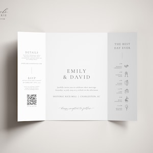 Gatefold Wedding Invitation Template, Minimalist Invite Rsvp With QR ...
