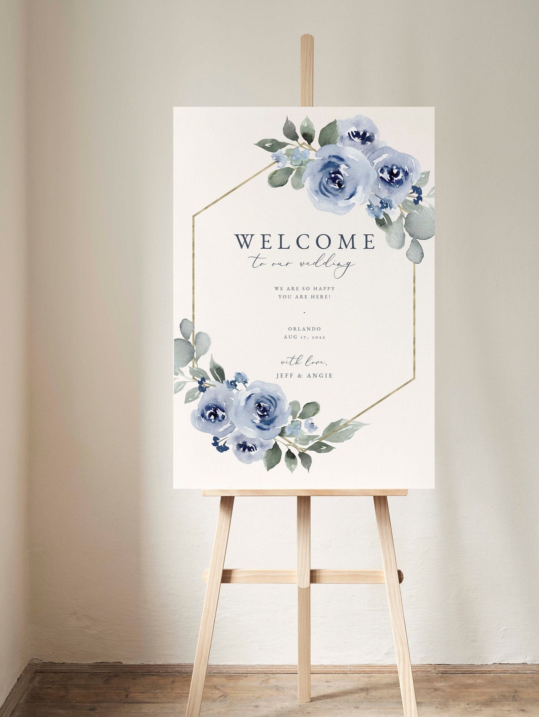 Blue Floral Welcome Sign, Sign Template, Editable Sign, Dusty Blue Sign ...
