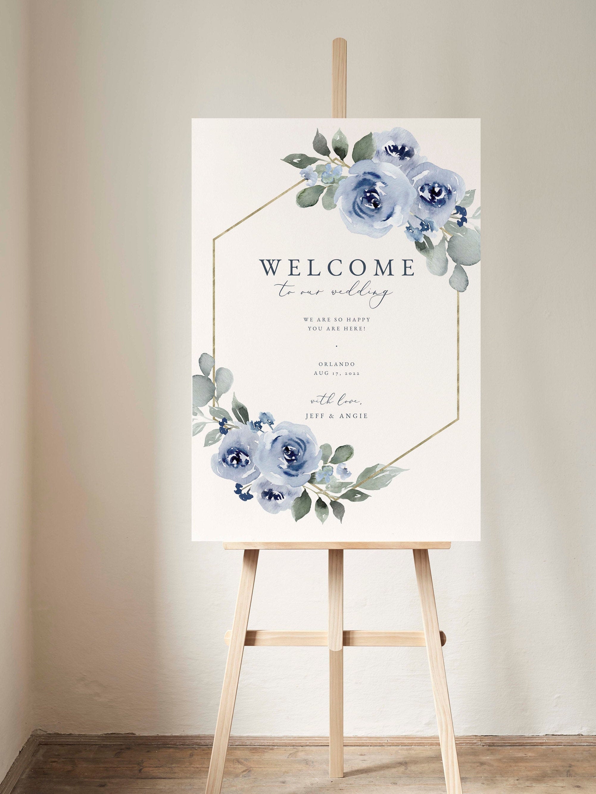 Blue Floral Welcome Sign Sign Template Editable Sign Dusty | Etsy