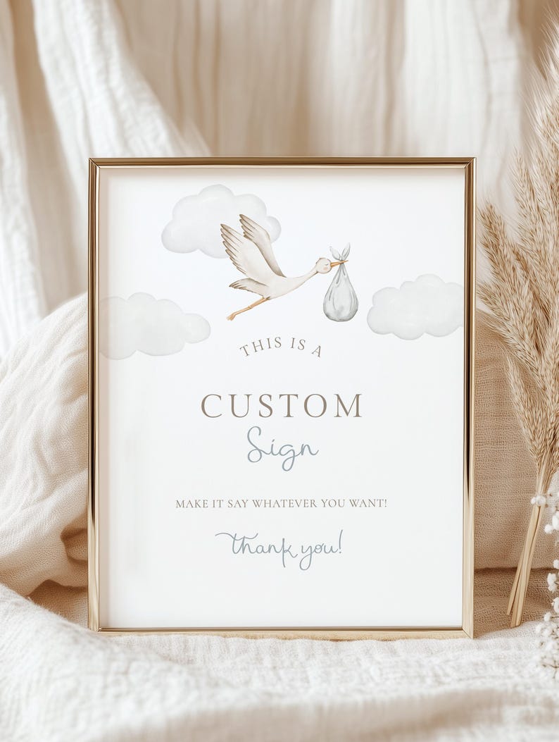 Stork Gender Neutral Baby Shower Custom Sign - Editable Template - Etsy