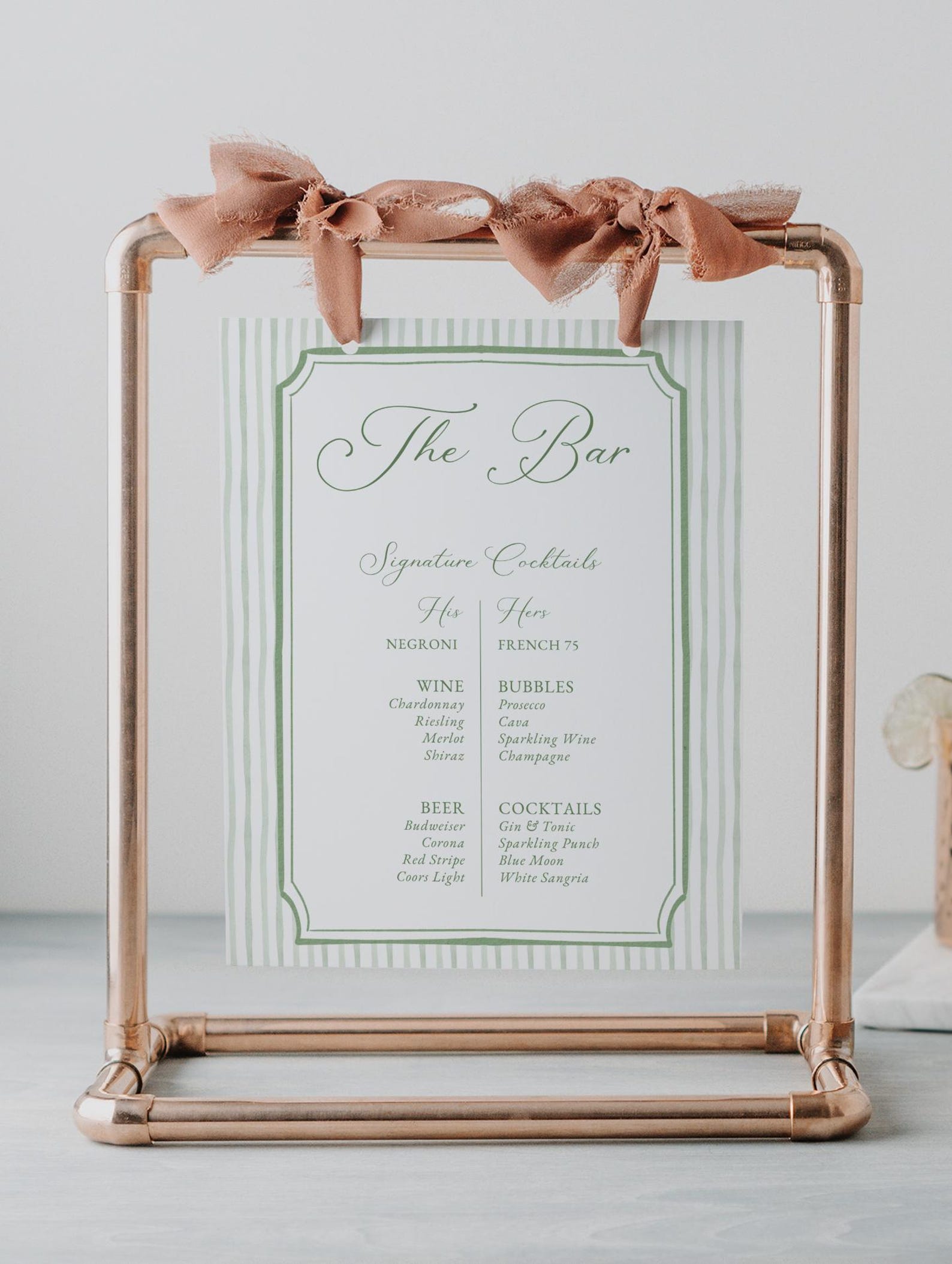 Vintage Green Bar Menu Sign (classy, Preppy Stripes) - Etsy
