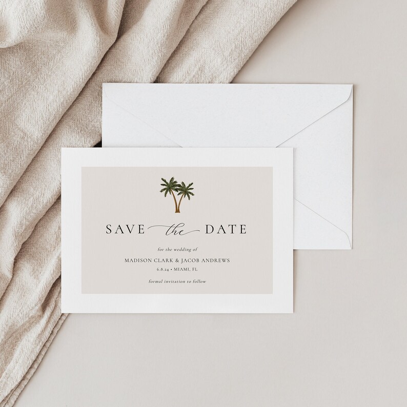 Palm Tree Save the Date Template, Beach Save the Date, Modern ...