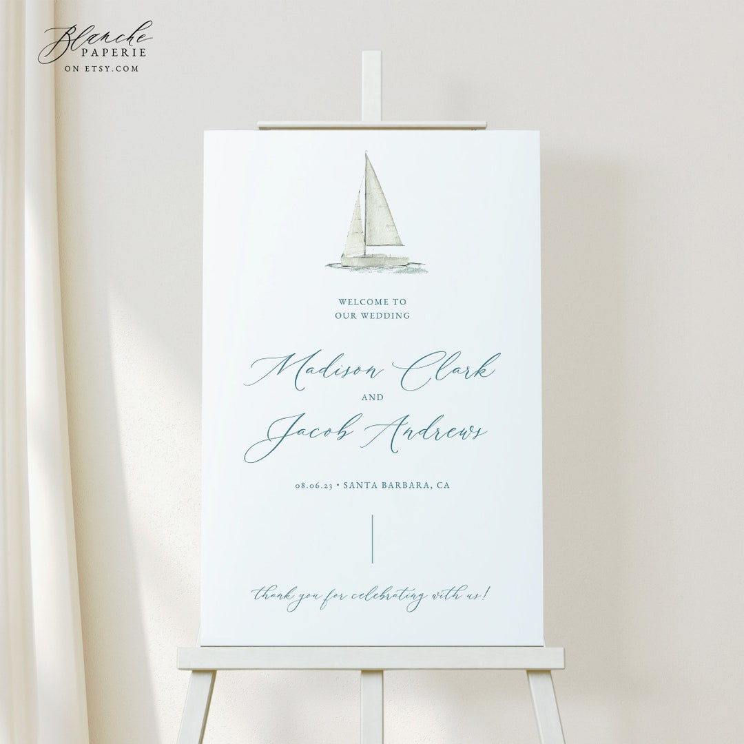 Nautical Sail Boat Welcome Sign, Wedding Sign Template, Beach Ocean ...