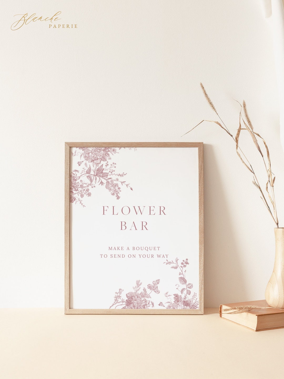 Dusty Rose Flower Bar Sign, Vintage Flower Bar Bridal Shower Sign ...