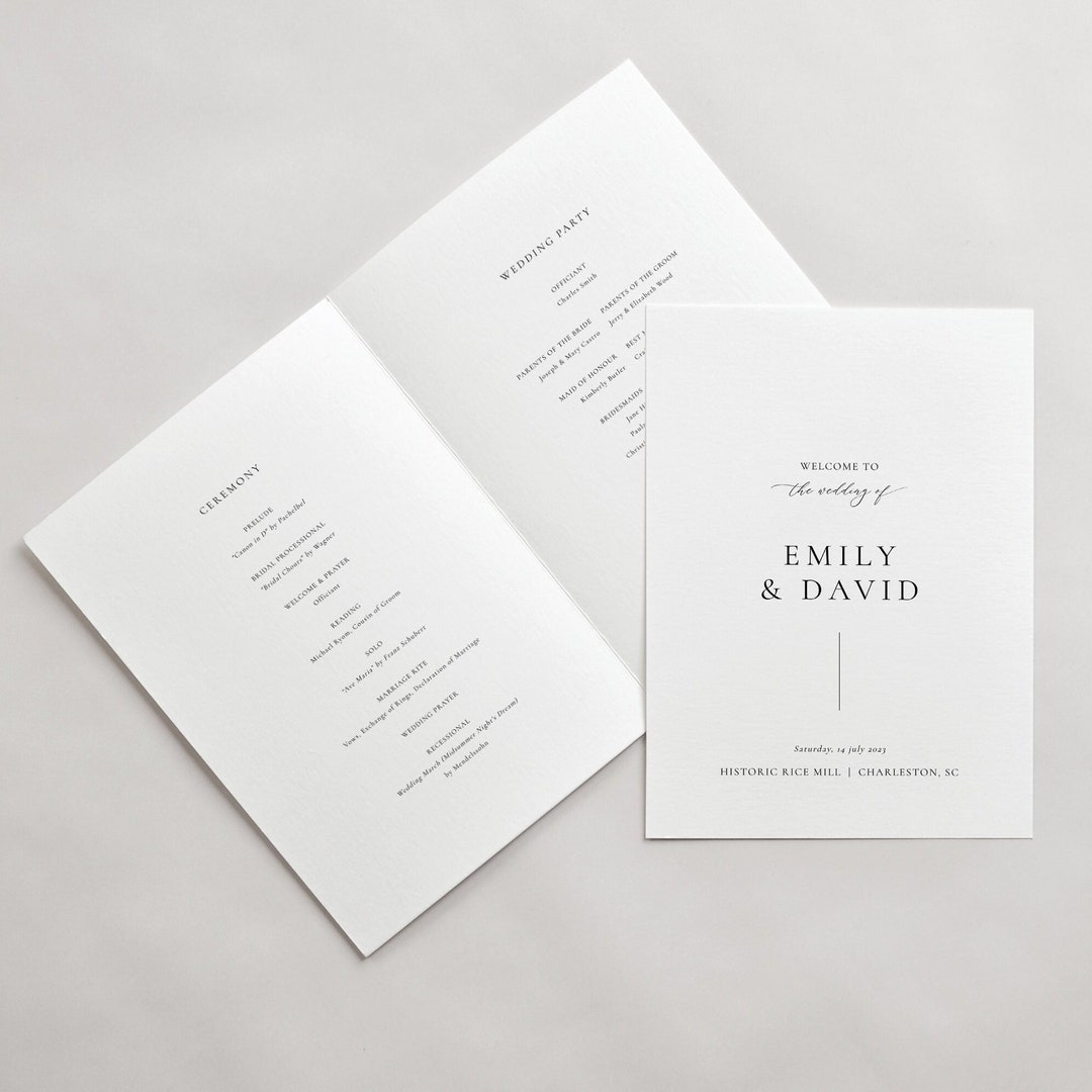 Minimalist Wedding Ceremony Program Template, Modern Minimalist Wedding ...
