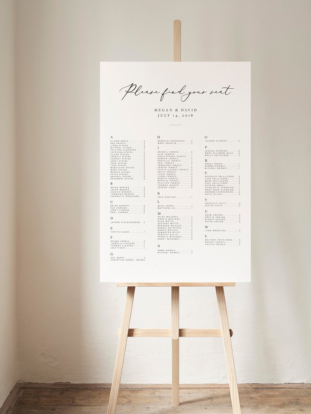 Alphabetical Seating Chart Template Wedding Guests Seating Plan ...