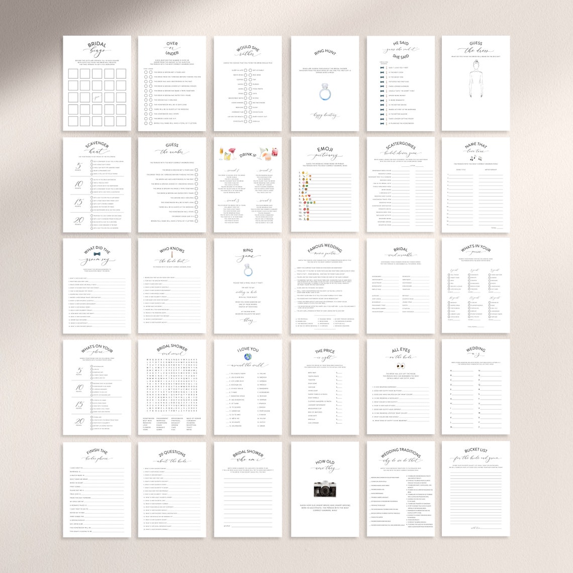 Bridal Shower Games Bundle Printable Bridal Shower Games | Etsy