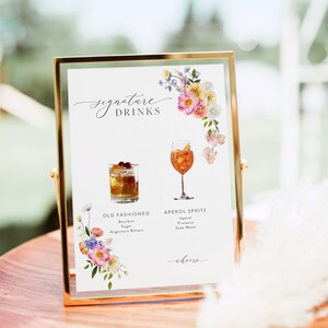 Colorful Floral Signature Cocktails Sign, Bar Menu Template, Minimalist ...