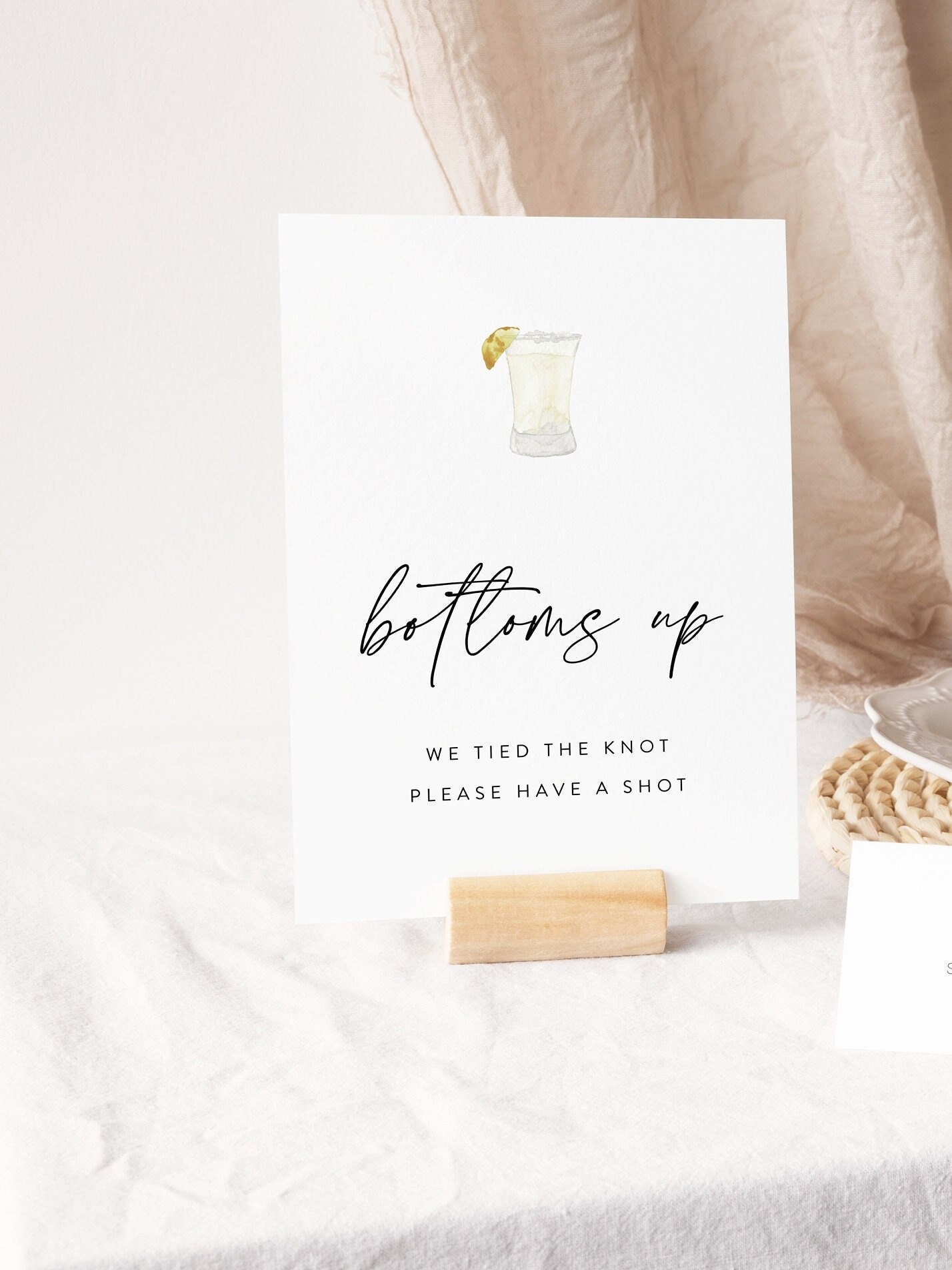 Bottoms up Sign, Wedding Bar Sign, Free Shots Sign, We Tied the Knot ...