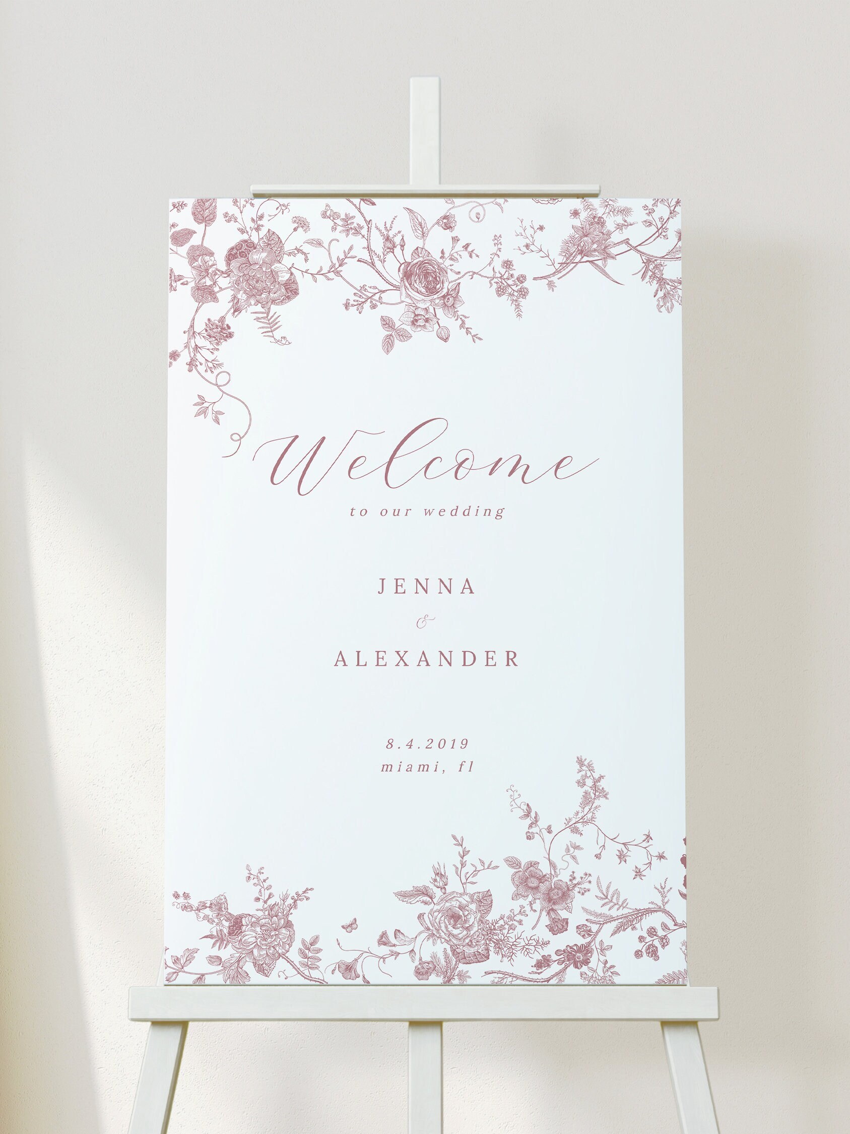 Dusty Pink Floral Welcome Sign Wedding Sign Template - Etsy