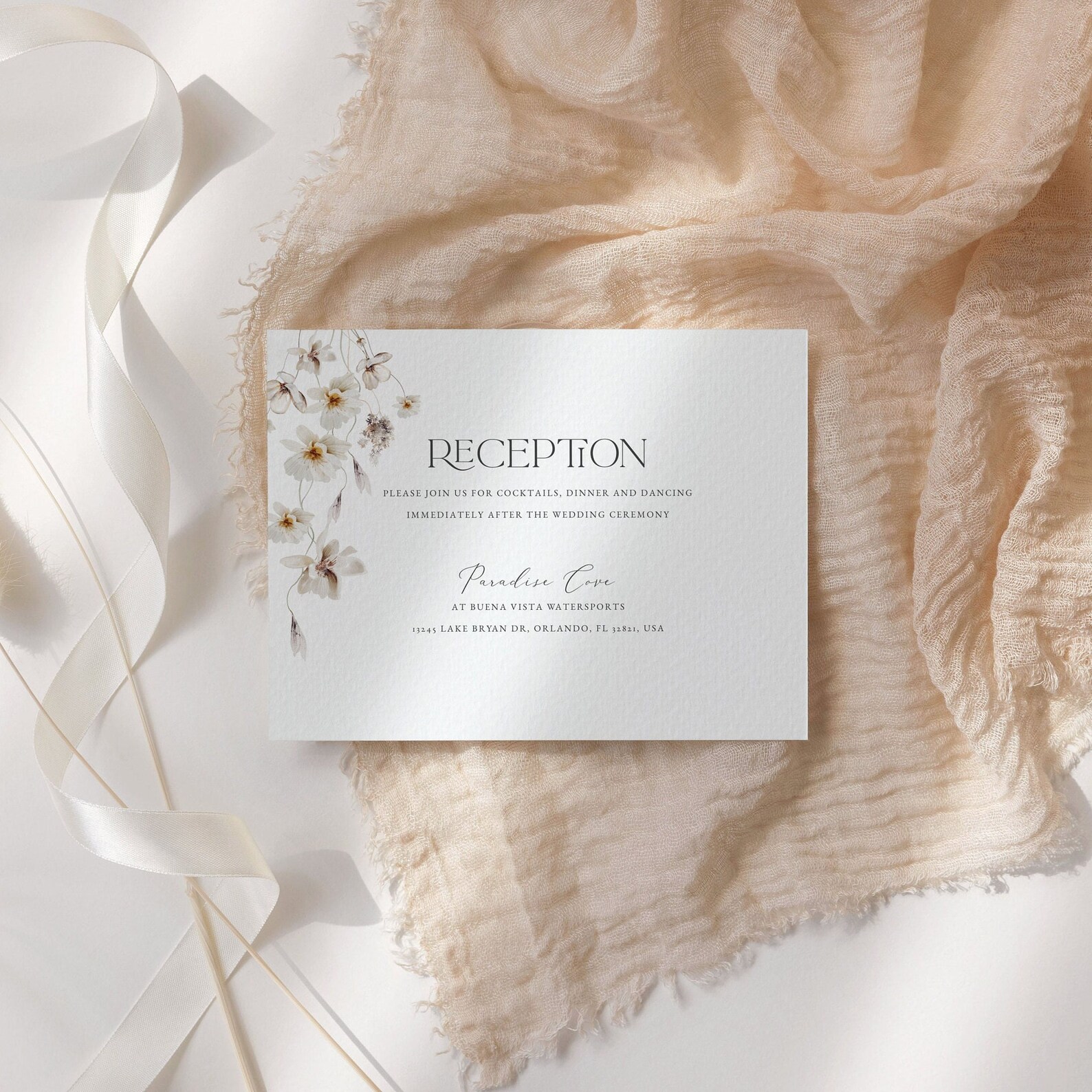 Beige Floral Reception Card Printable Reception Card Wedding - Etsy