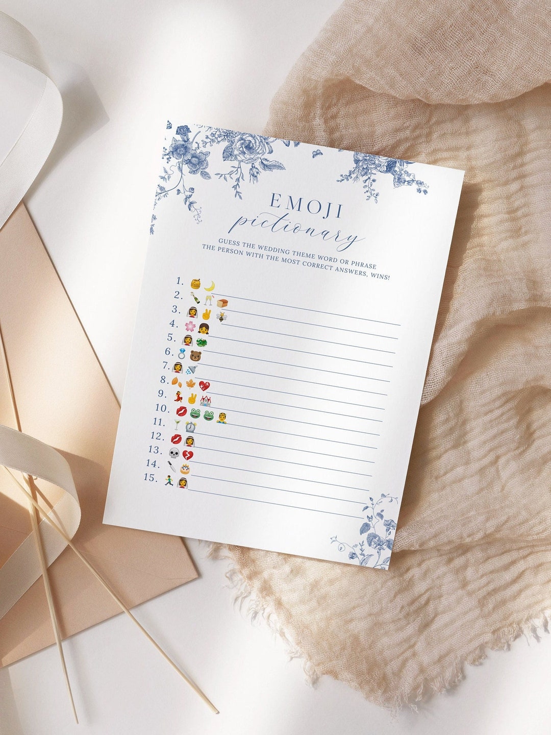 Bridal Shower Emoji Pictionary, Navy Blue Floral Vintage Bridal Shower ...