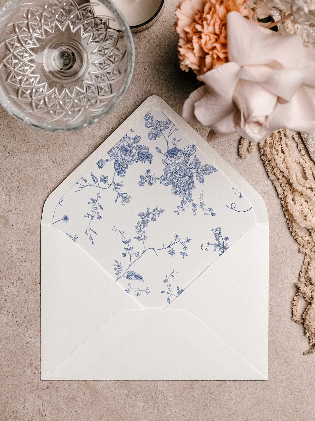 Vintage Floral Envelope Liner Template, Blue Floral, Envelope Liner ...