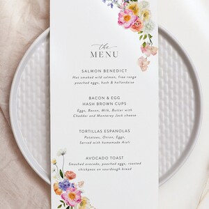 Colorful Floral Brunch Menu Template, Bright Colors Printable Menu ...