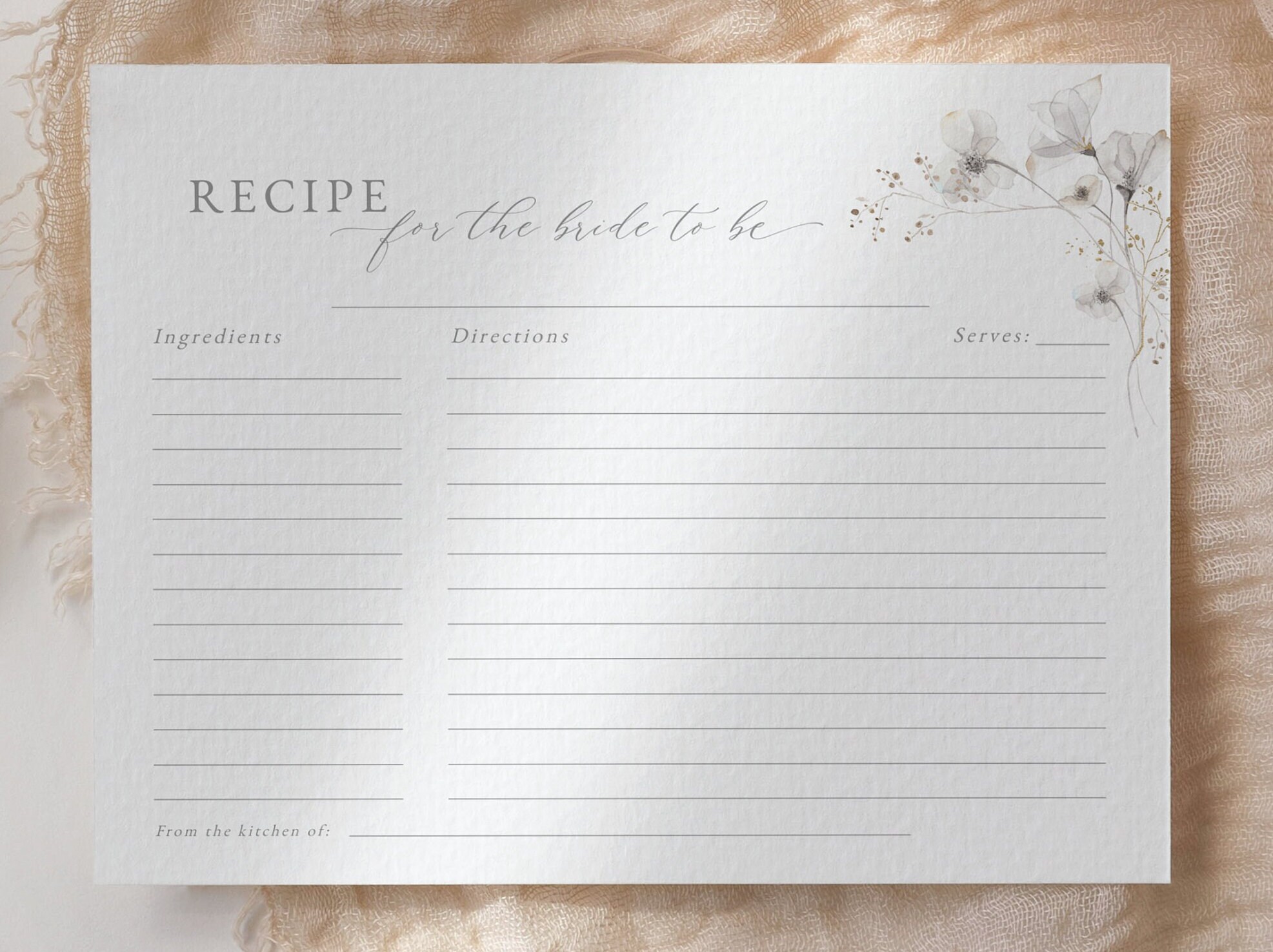 Minimalist Floral Recipe Card Template Printable Bridal - Etsy