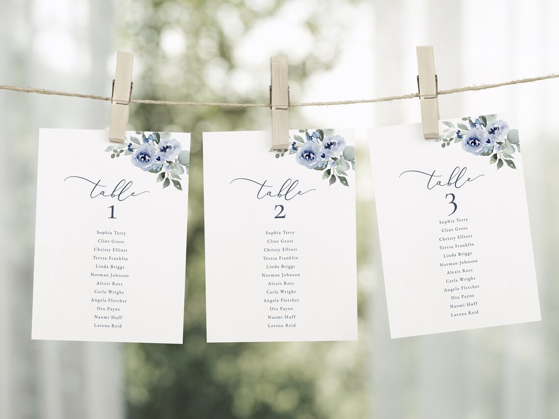 Dusty Blue Seating Chart Template, Modern Minimalist Wedding Seating ...