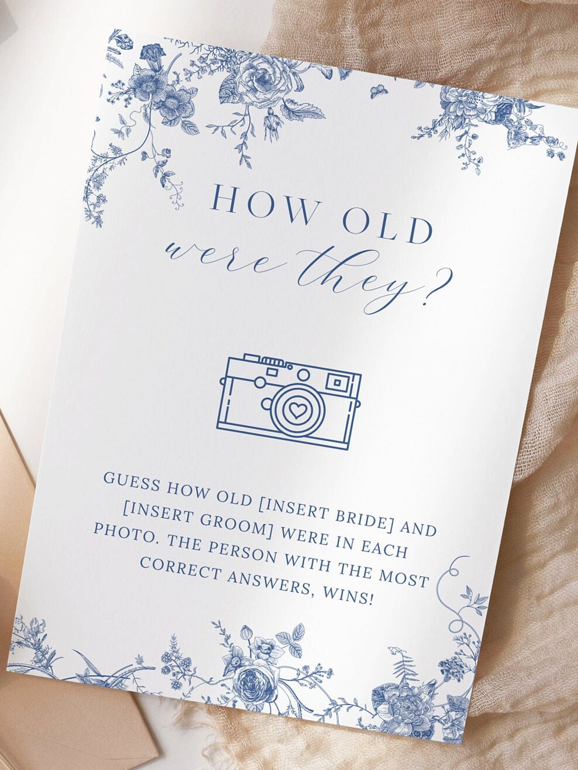 How Old Were They Game, Navy Blue Vintage Floral Bridal Shower Game ...