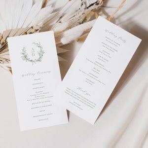 Green Floral Ceremony Program Template, Wedding Program, Printable ...