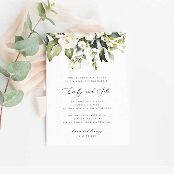 White Flower Wedding Invitation - Etsy