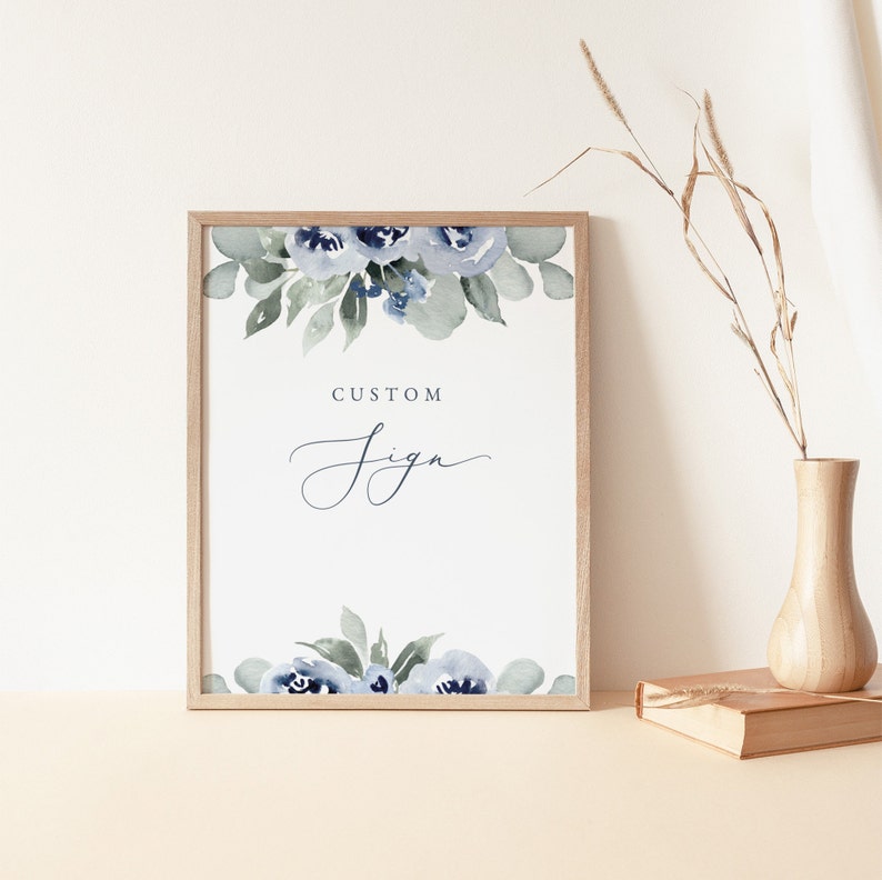 Blue Floral Wedding Sign Custom Wedding Sign Template - Etsy