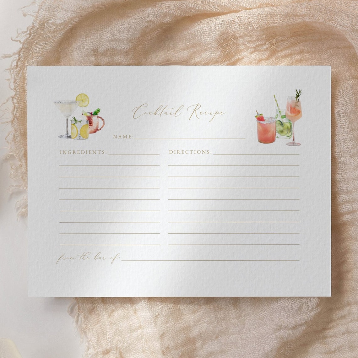 Printable Cocktail Recipe Cards Bridal Shower Recipe Cards | Etsy