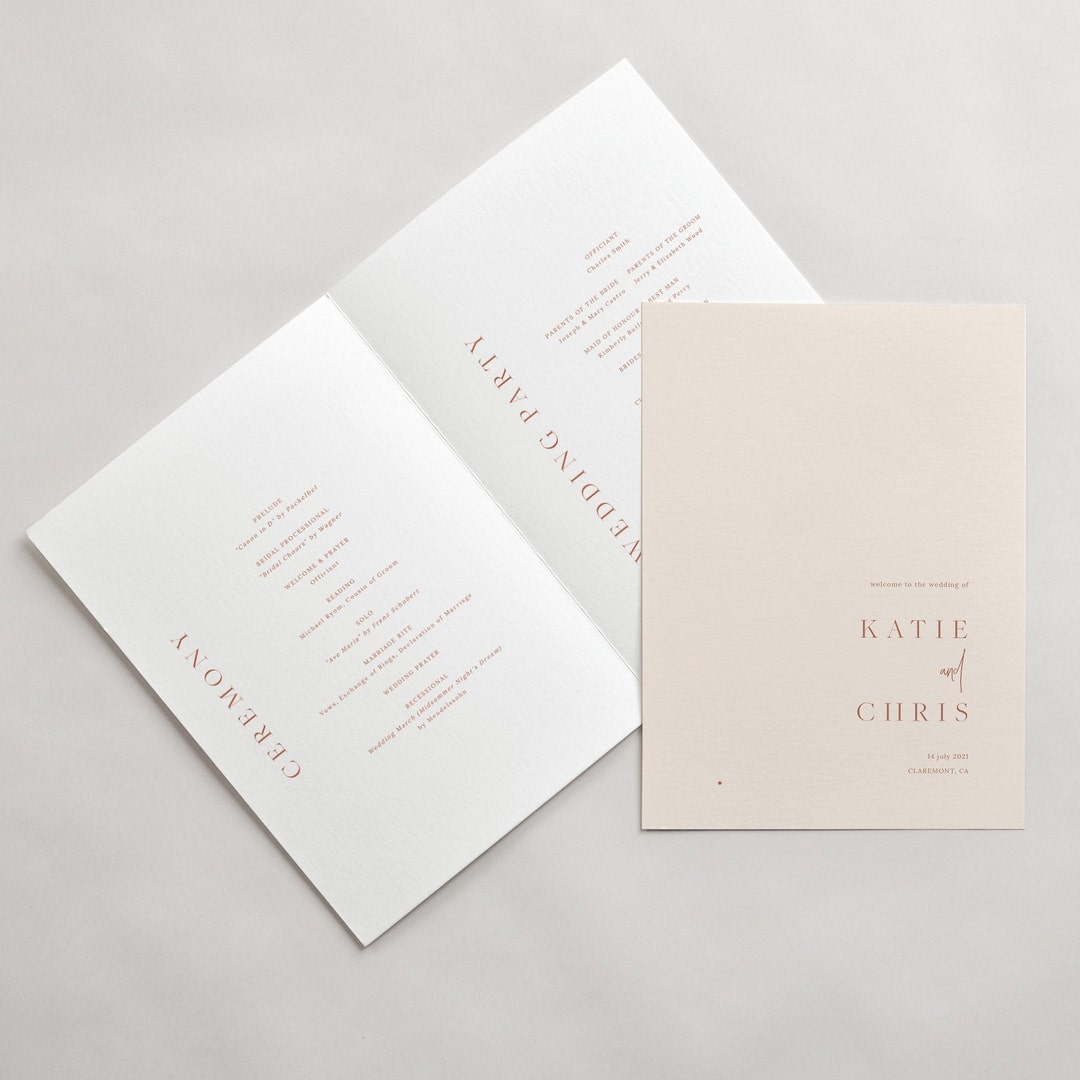 Wedding Program Booklet, Ceremony Program Template, Modern Minimal ...