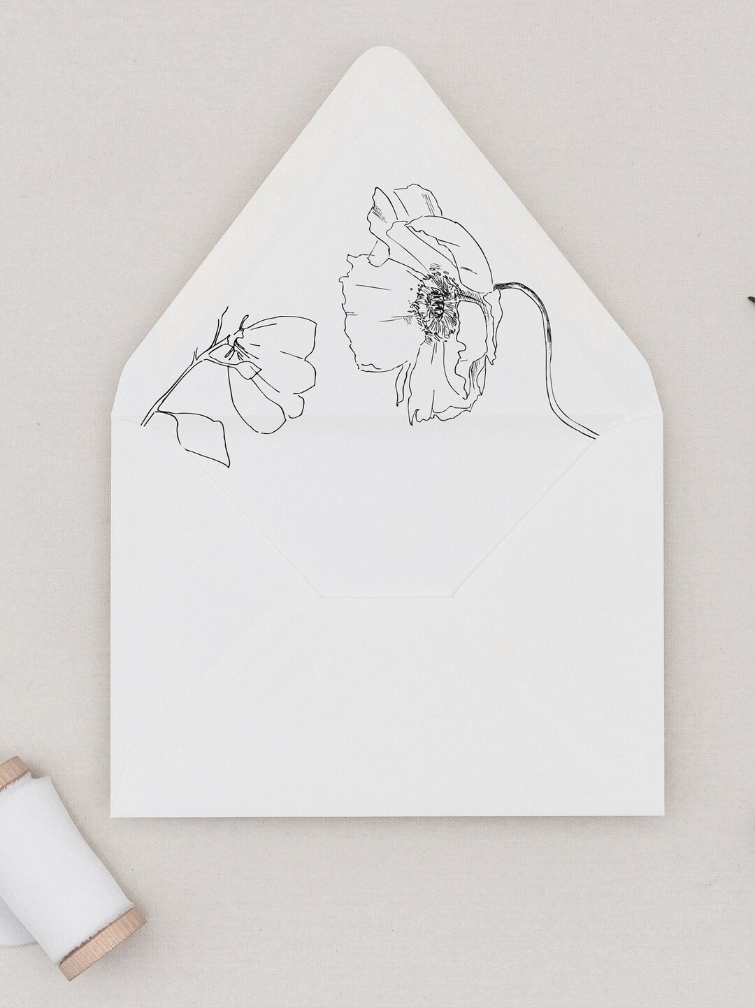 Poppy Envelope Liner Template, Floral Outline, Minimalist Envelope ...