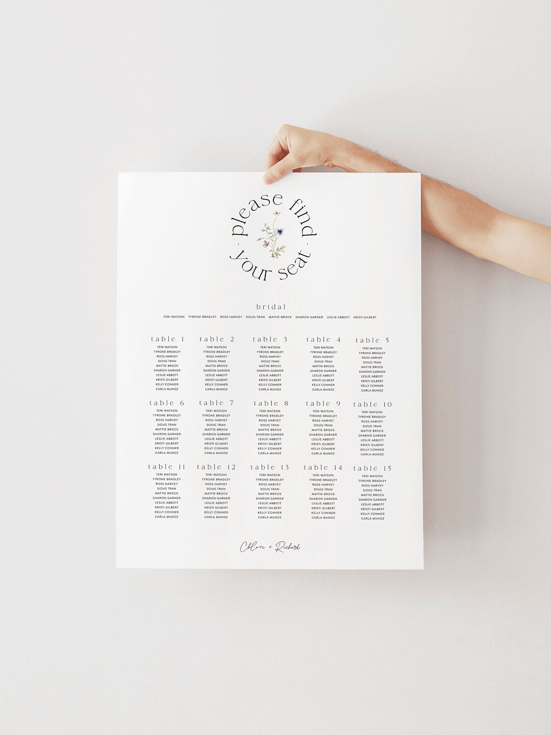 Floral Wedding Table Seating Chart Template, Floral Seating Plan ...