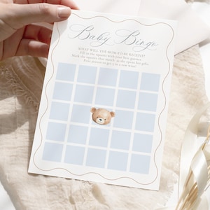 Blue Teddy Bear Baby Shower Bingo Game – We Can Bearly Wait Theme ...