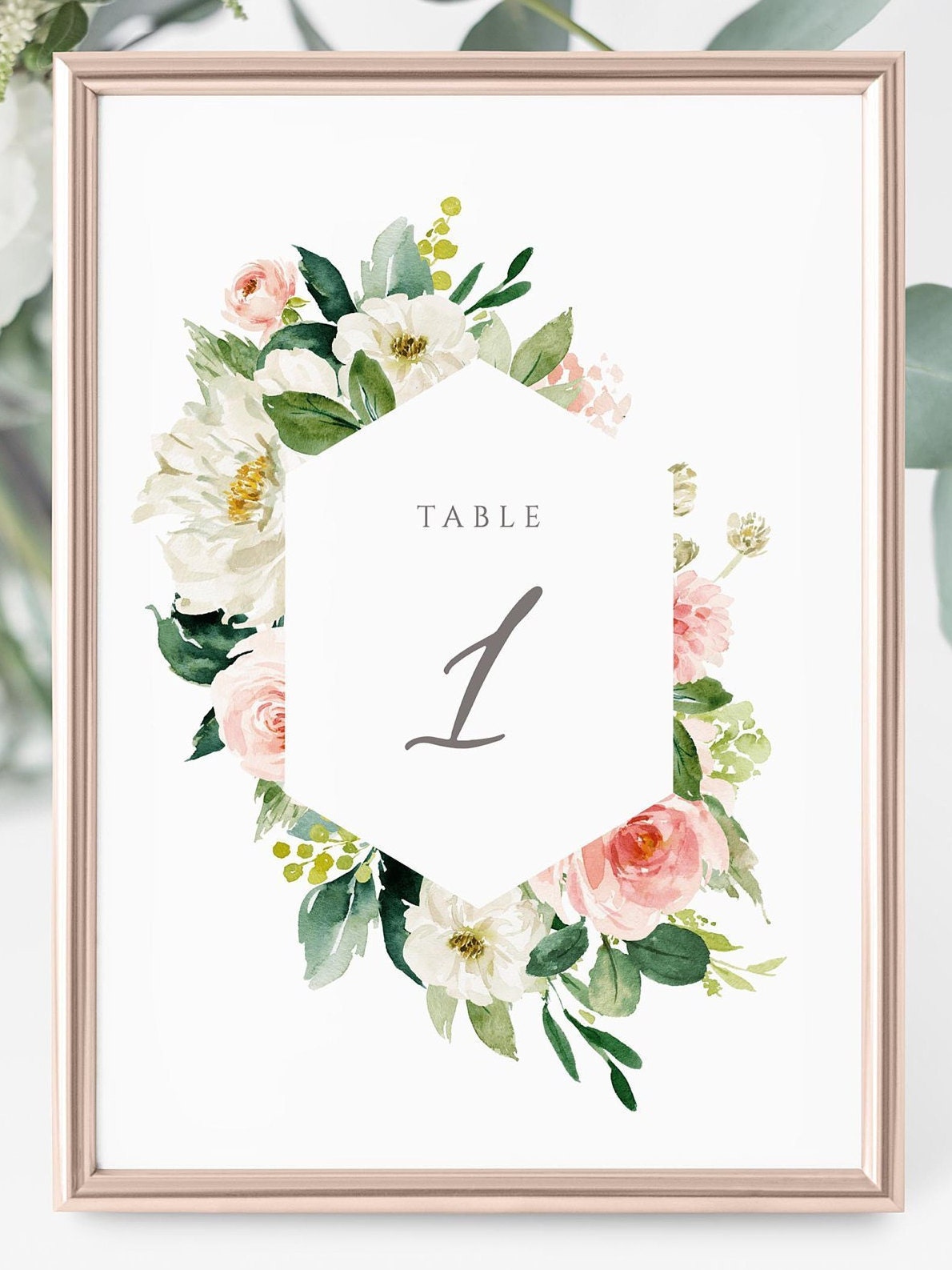 Pink Blush Wreath Table Numbers Editable Printable Greenery | Etsy
