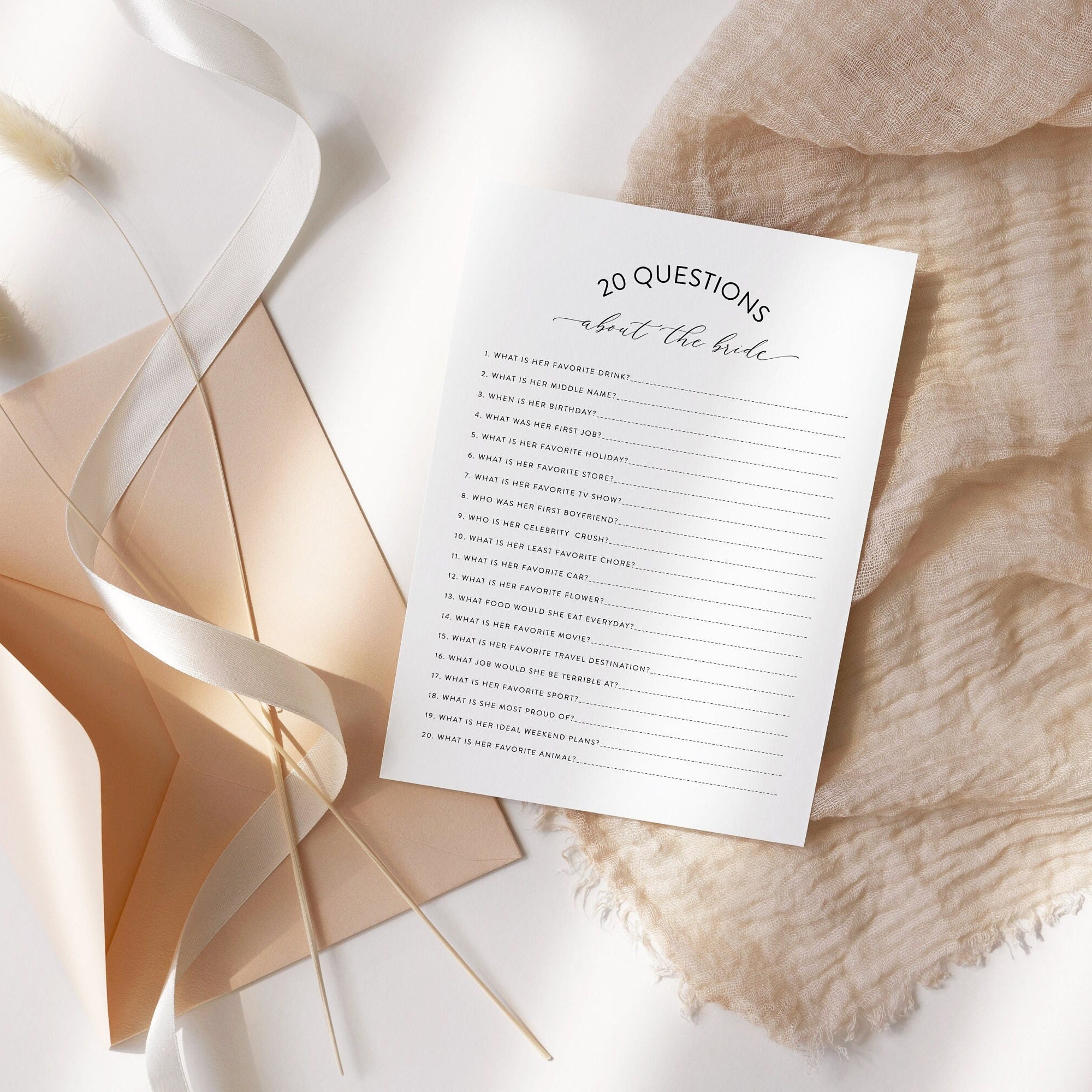 20 Questions About the Bride Minimalist Bridal Shower Game - Etsy
