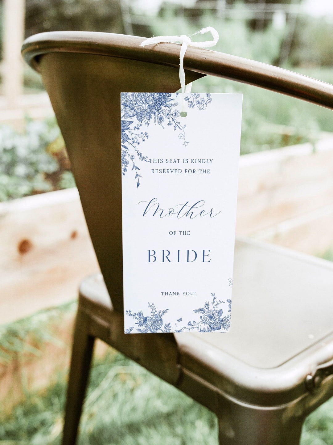 Reserved Seating Tag, Vintage Blue Floral Reserved Chair Tag, Printable ...