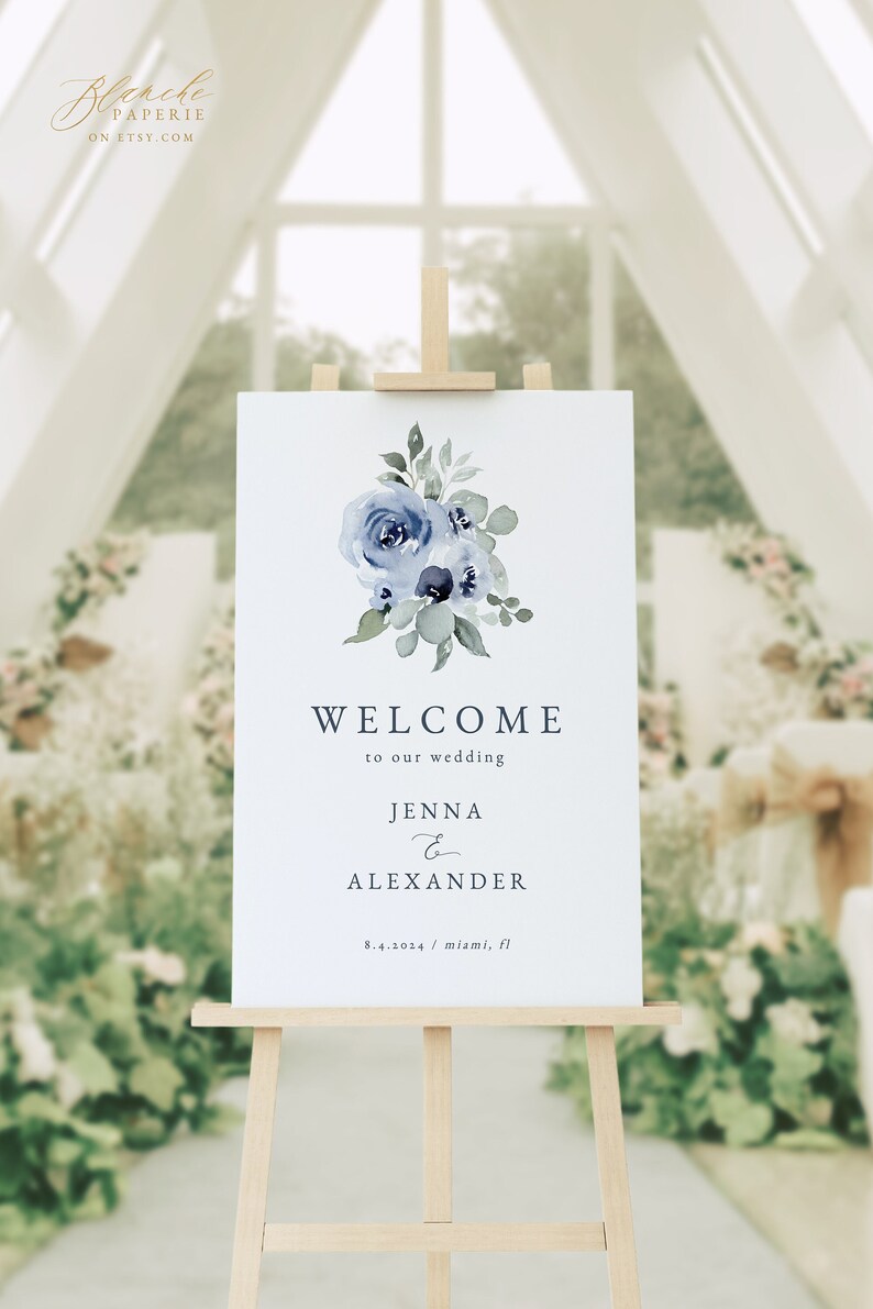 Blue Floral Welcome Sign - Editable Template 34 - Etsy