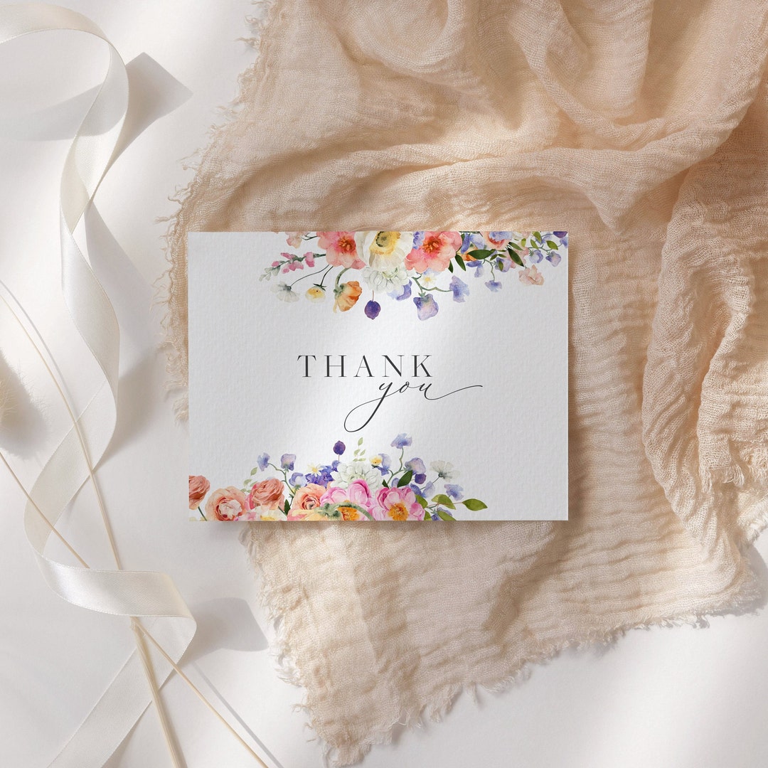 Floral Folded Thank You Card, Colorful Thank You, Pink Floral ...