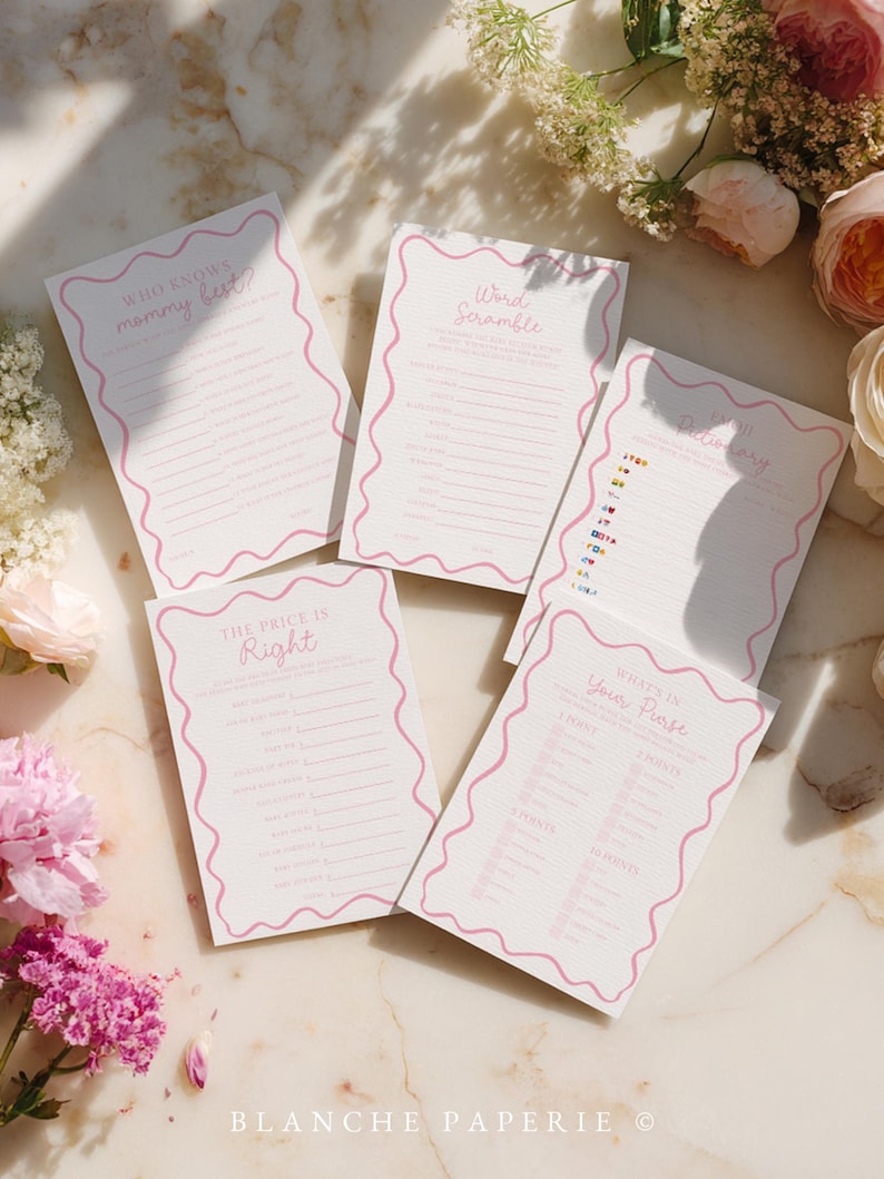 Pink Baby Shower Games Bundle - Wavy, Whimsical Frame (editable Canva ...